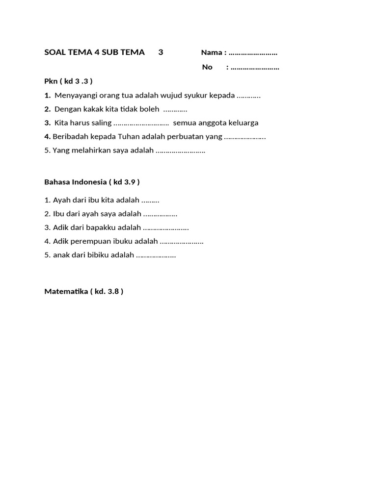 Soal Tema 4 Sub Tema 3 | PDF | Olahraga & Rekreasi