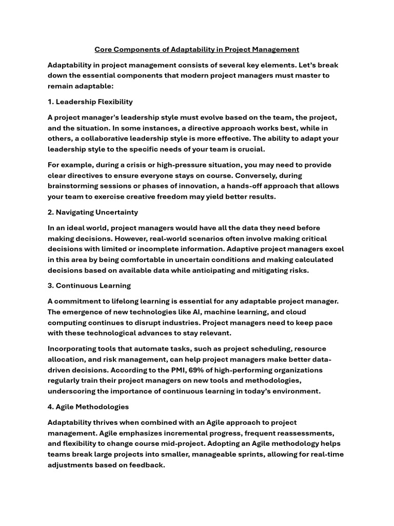 Core Components of Adaptability in Project Management | PDF | Agile ...