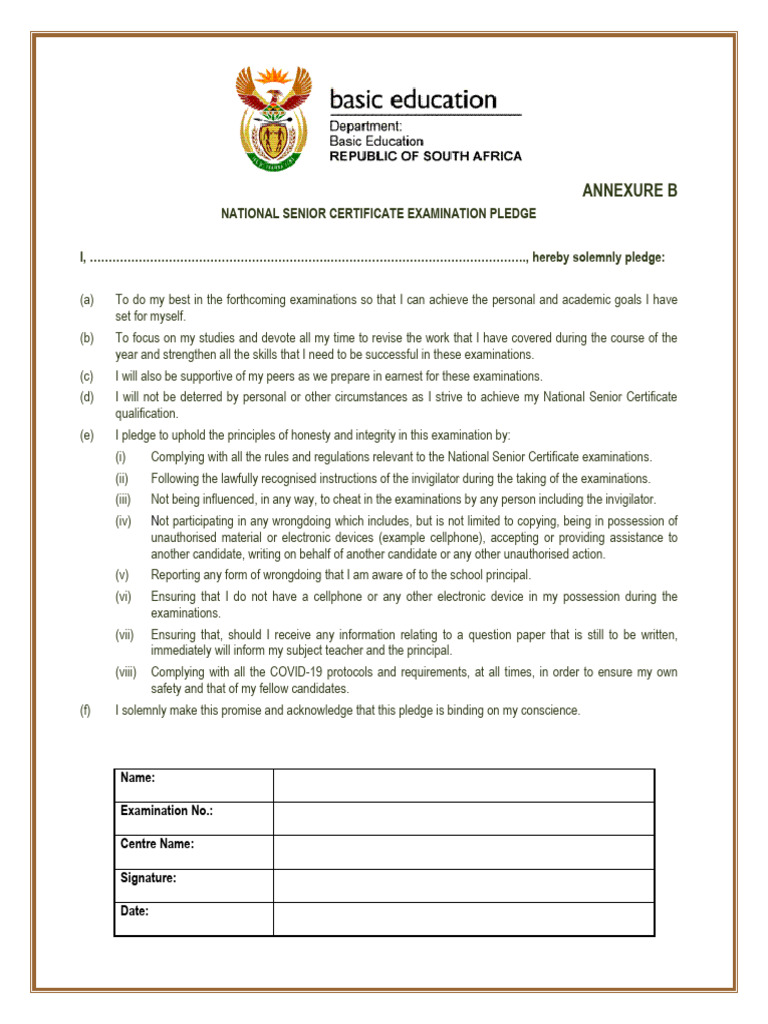 NSC Examination Pledge | PDF | Career & Growth | Finance & Money Management