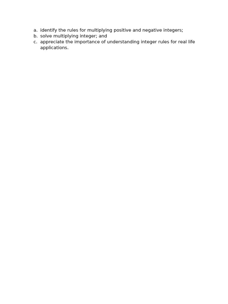 Identify The Rules For Multiplying Positive and Negative Integers | PDF