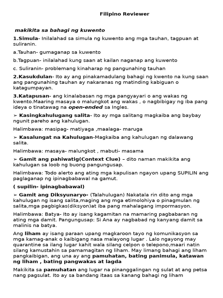 Filipino Reviewer | PDF
