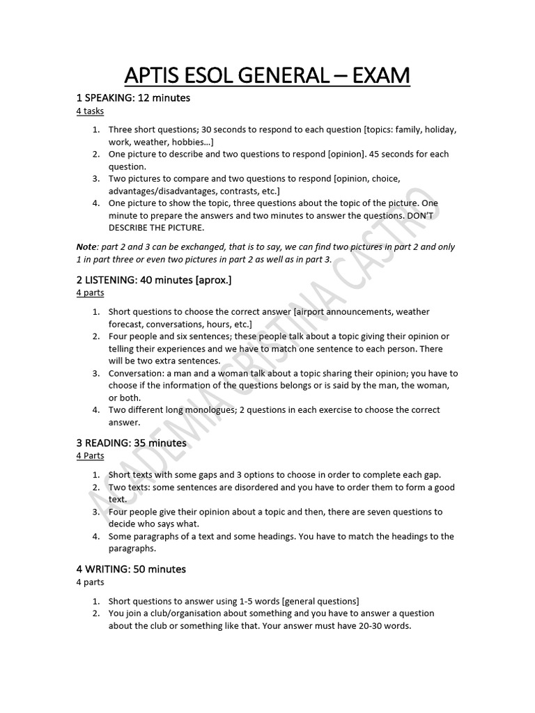 Aptis Esol General (Exam Explanation) | PDF | Vocabulary | Syntax
