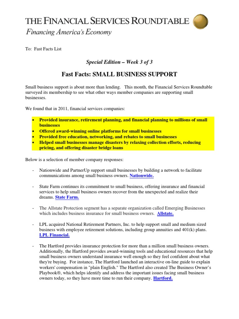 Fast Facts: Small Business Support: Special Edition - Week 3 of 3 | PDF ...
