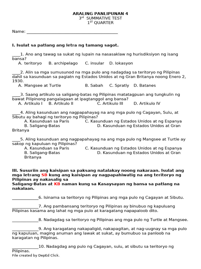 Ap4 ST3 Q1 Matatag | PDF