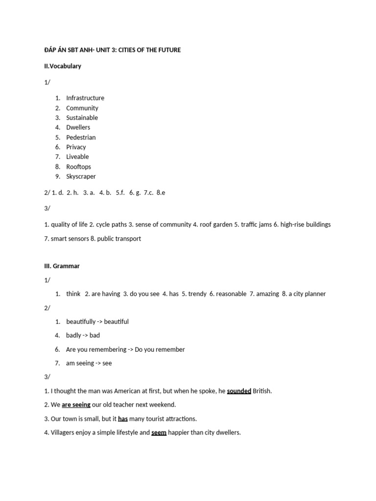 Đáp Án SBT Anh - Unit 3 | PDF