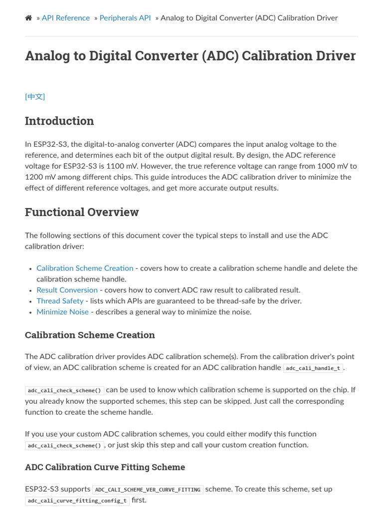 Analog To Digital Converter (ADC) Calibration Driver - ESP32-S3 - ESP-IDF Programming Guide ...
