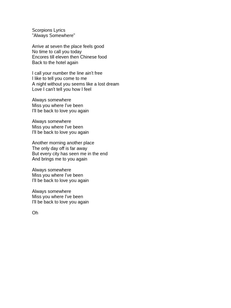 Always Somewhere Scorpions Lyrics | PDF
