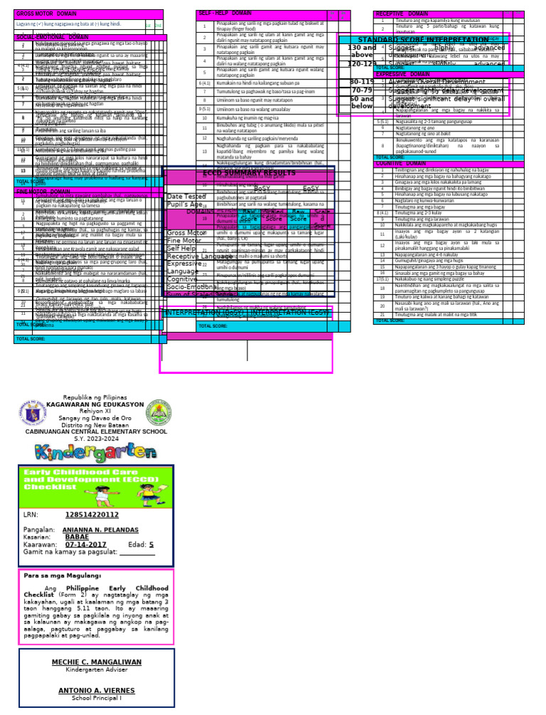 Kinder ECCD Checklist TAGALOG 4 Fill Up | PDF