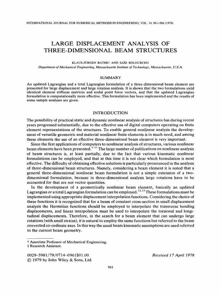 111-Large Displacement Analysis of Three-Dimensional Beam Structures ...