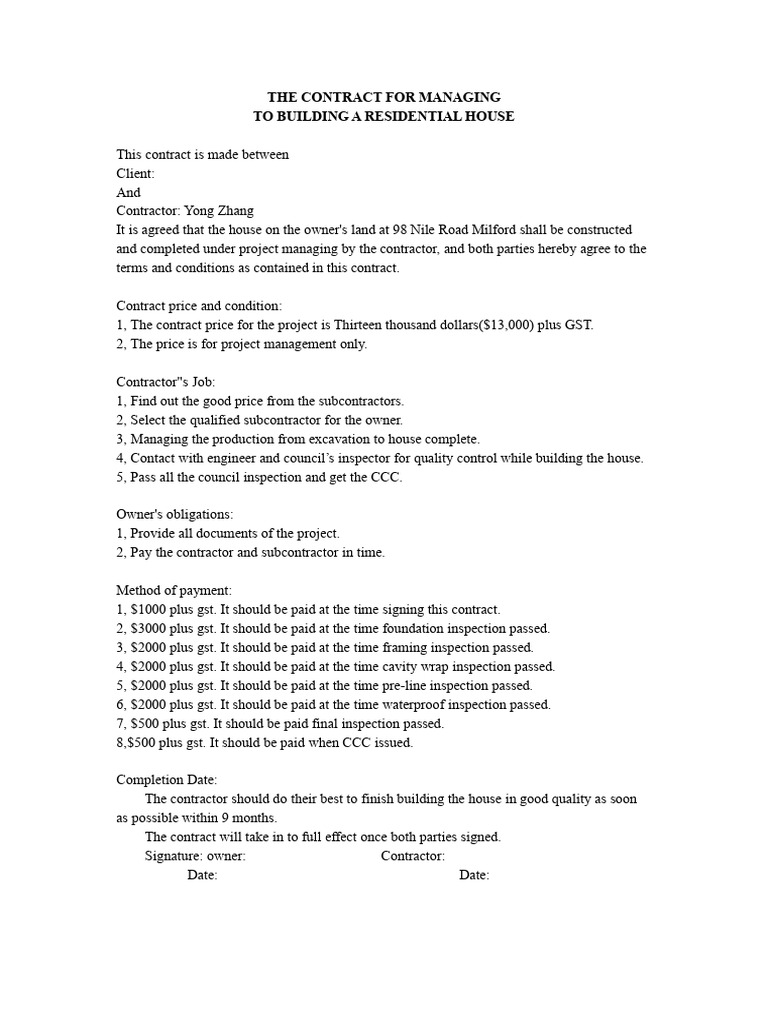 Contract For Management | PDF