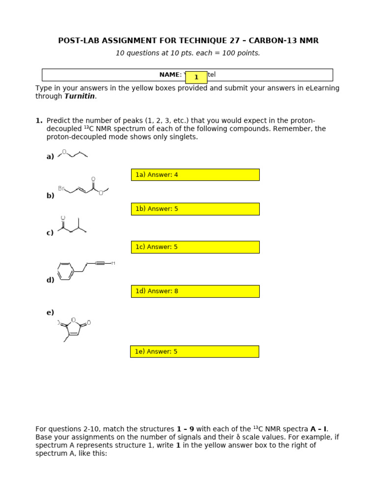 2 Tech 27 Postlab - Carbon NMR | PDF
