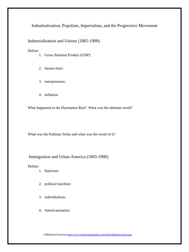 Industrialism, Populism, Imperialism, Progressivism | PDF ...