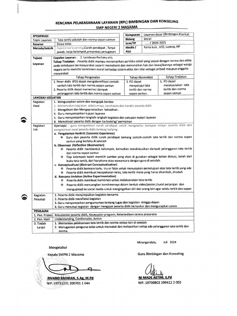 Rencana Pelaksanaan Layanan Rpl Ganjil 2024 2025 Pdf