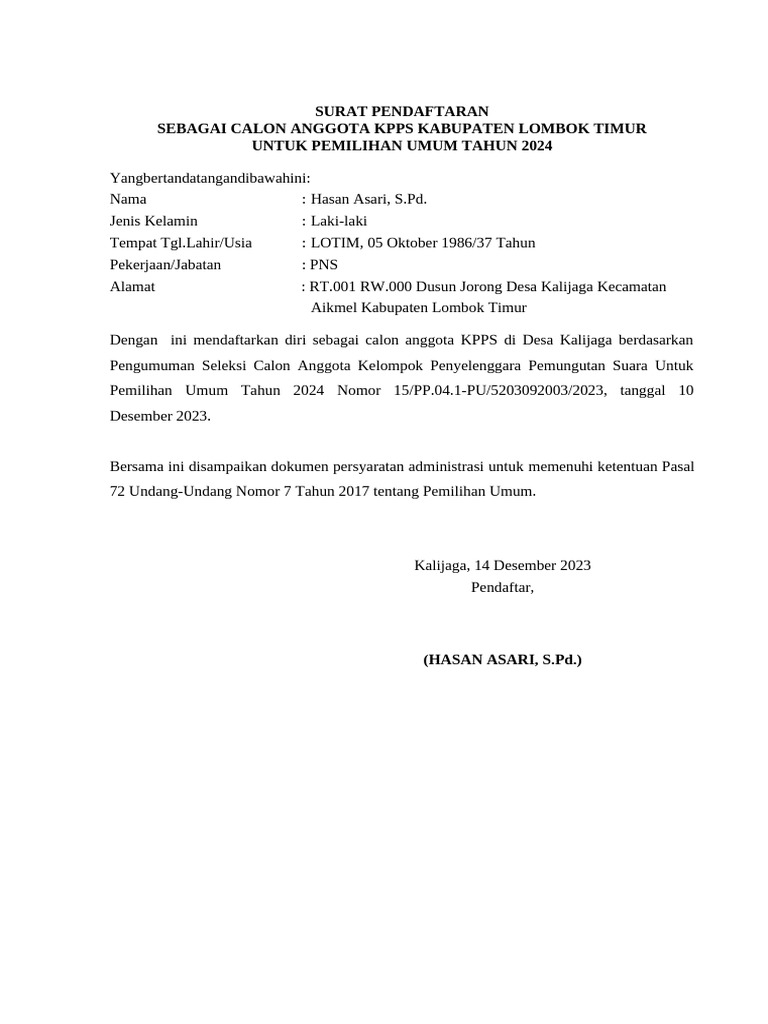 Pendaftaran Calon Anggota KPPS 2024 | PDF
