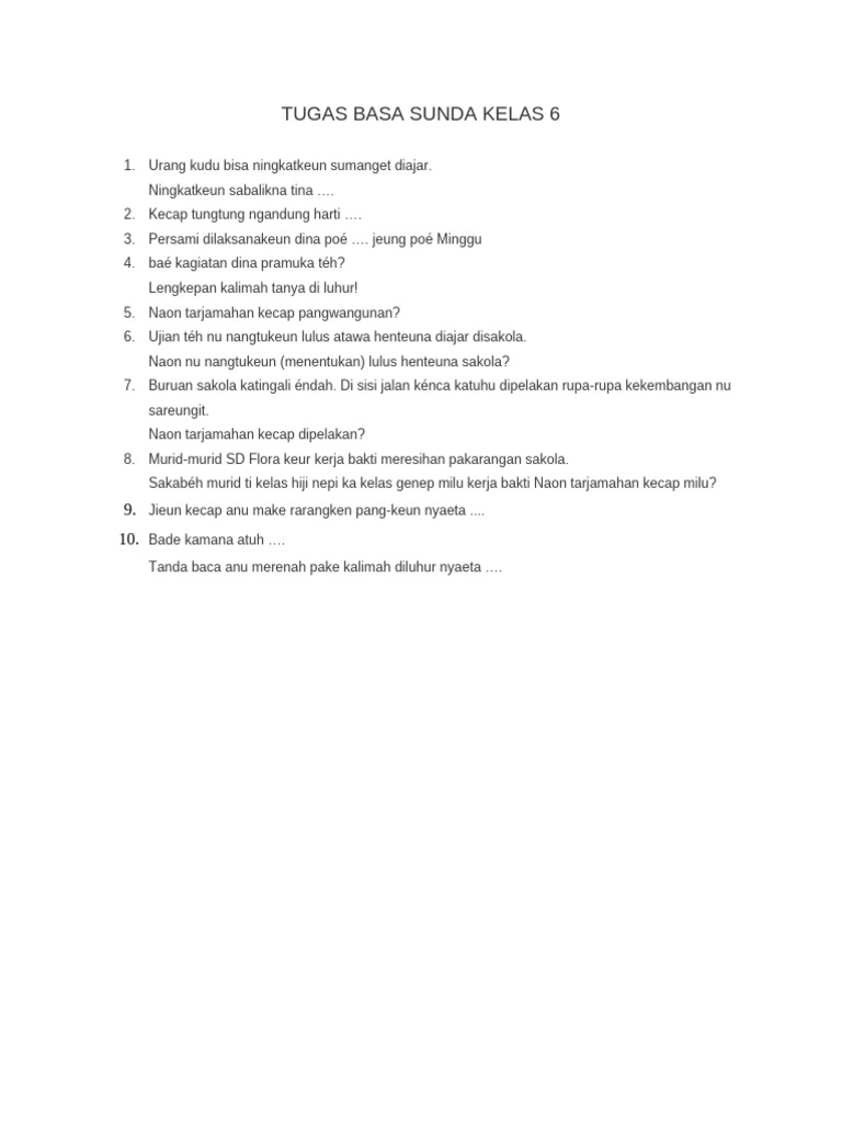 Tugas Basa Sunda Kelas 6 | PDF