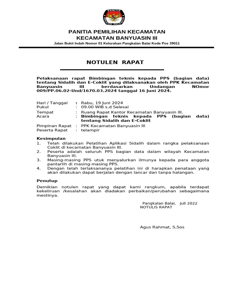 Notulen Rapat | PDF