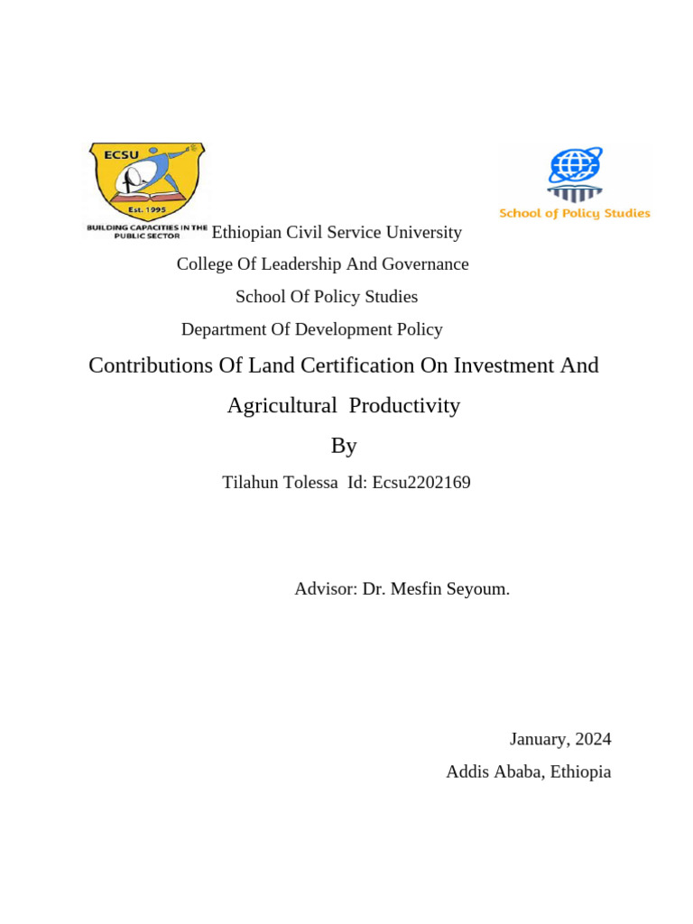 Tilahun Tolessa Final Proposal | PDF | Ethiopia | Policy