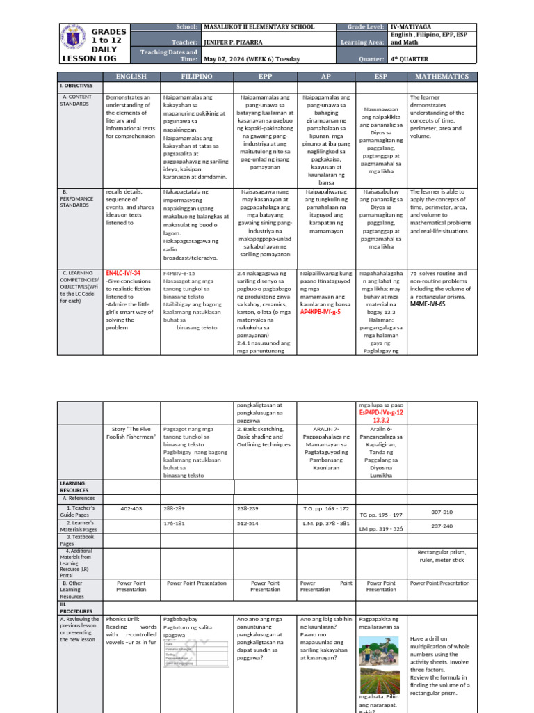 DLL 4TH Quarter Week 6 - Tuesday | PDF