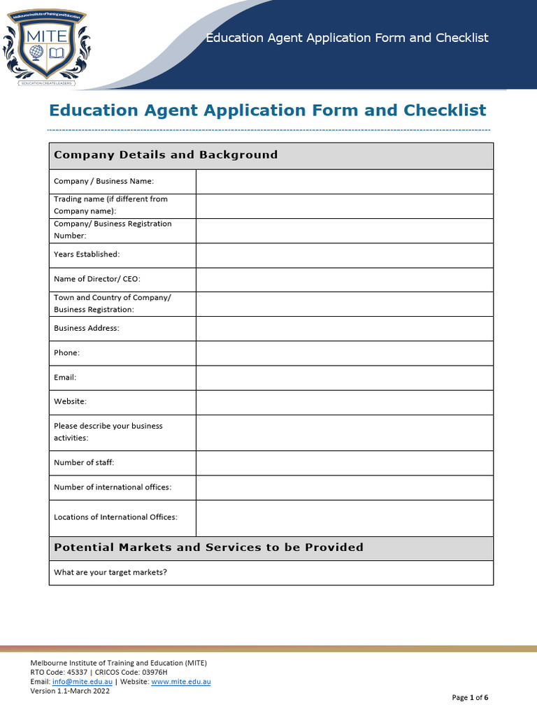 Agent-Application-Form-1.1.pdf MITE | PDF | Career & Growth | Finance ...