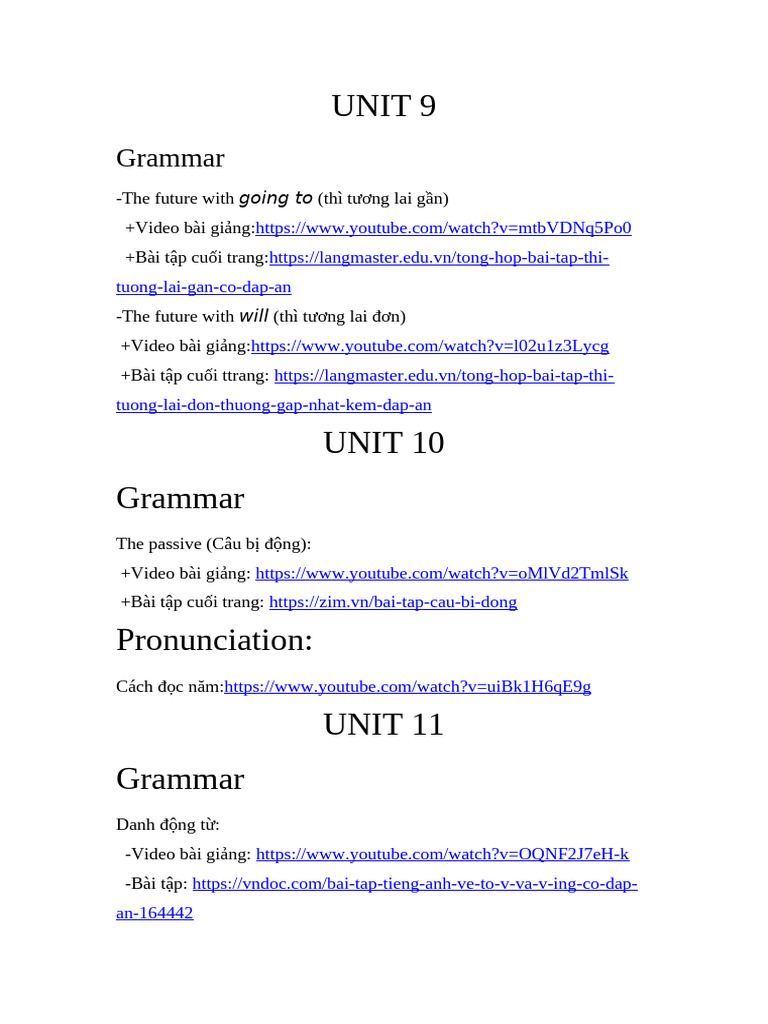 Ôn Tập Avkc 1 Unit 9-12 | PDF