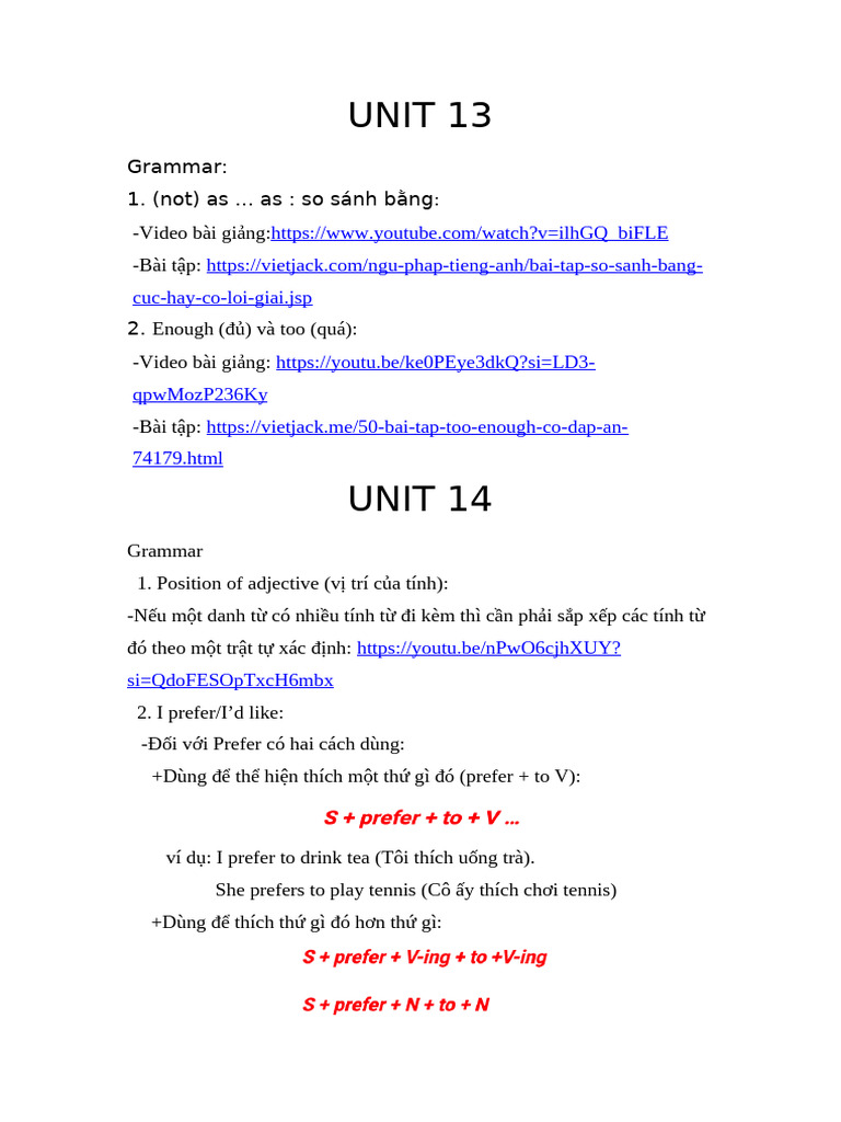 Ôn Tập Avkc 1 Unit 13-20 | PDF