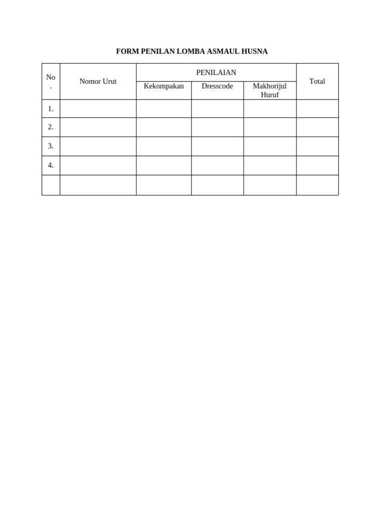 Form Penilan Lomba Asmaul Husna | PDF