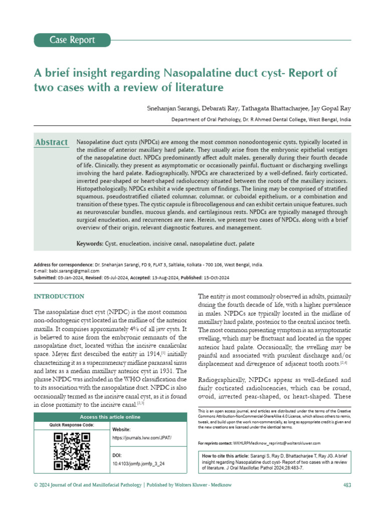 A Brief Insight Regarding Nasopalatine Duct Cyst .23 | PDF | Epithelium ...