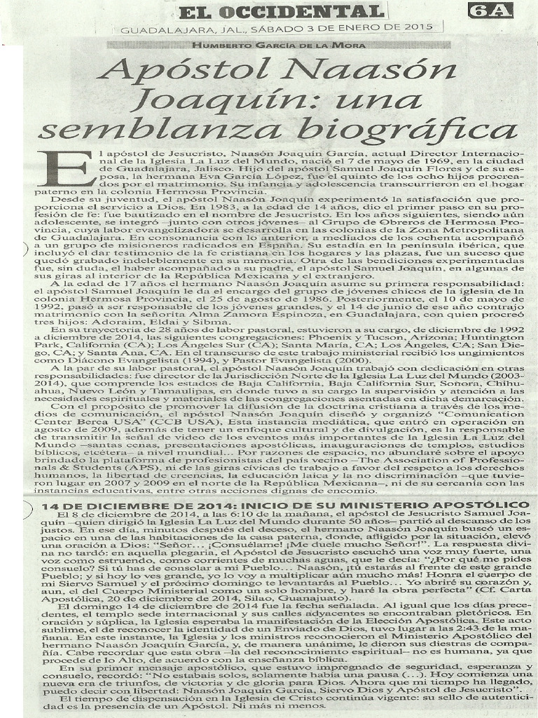 Apóstol Naasón Joaquín Una Semblanza Biográfica | PDF