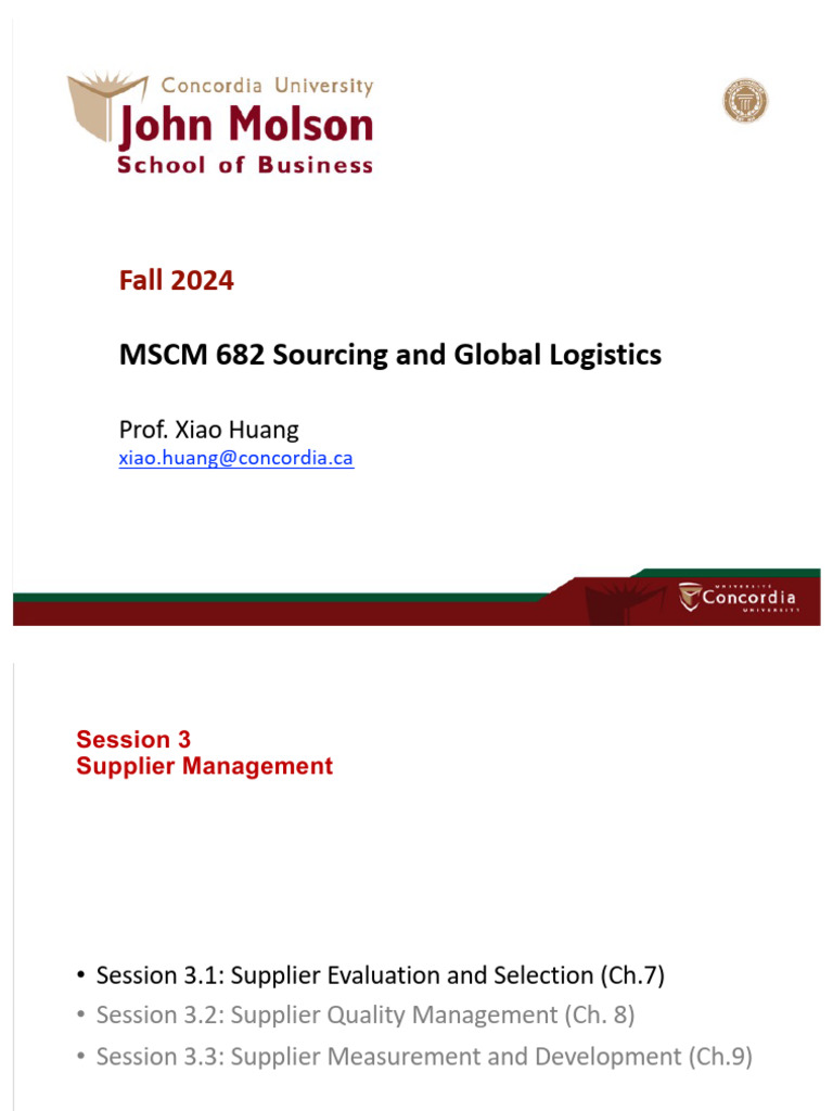 MSCM 682 Session 3 Supplier Management | PDF | Supply Chain | Equity ...