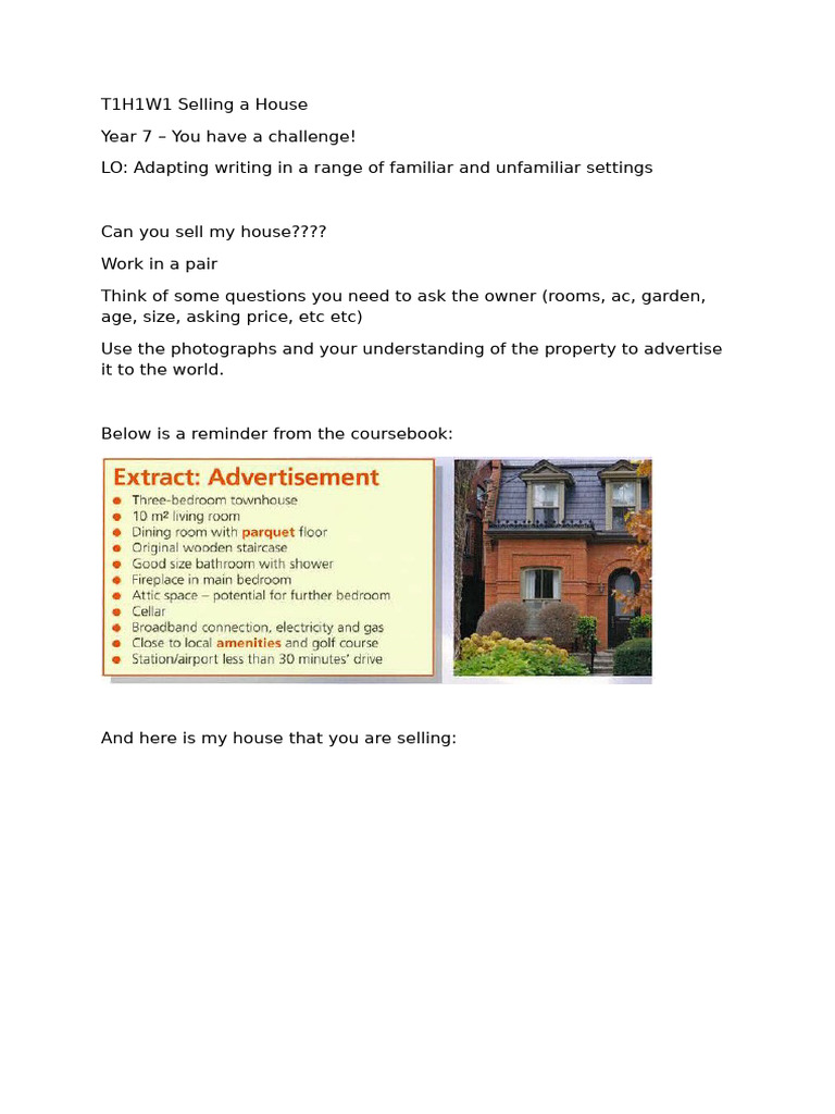 T1H1W1 Selling A House | PDF