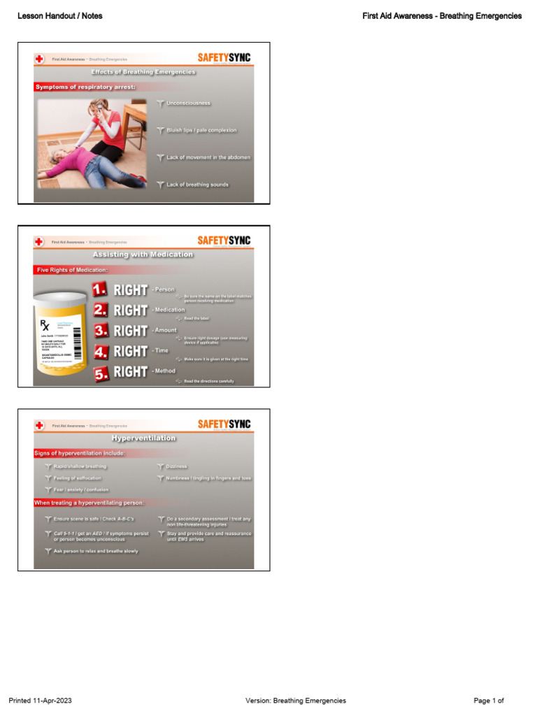 Breathing Emergencies Handout 2163 | PDF | First Aid | Emergency Medical Services