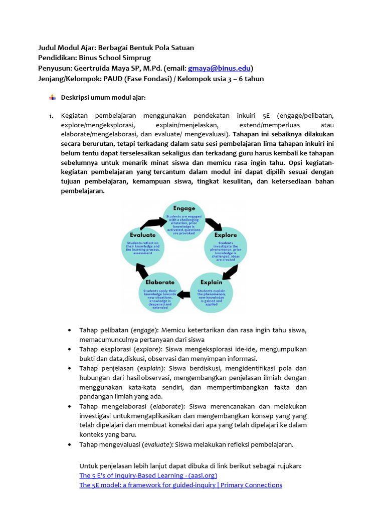 Modul Ajar PAUD - Belajar Pola Final | PDF