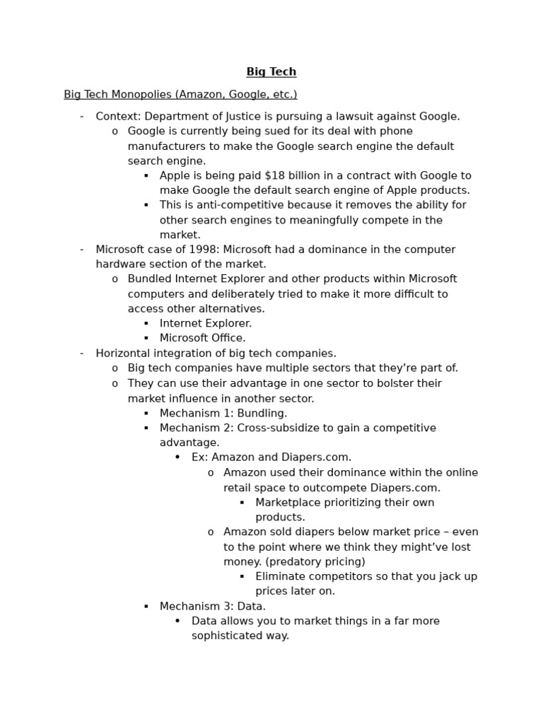 Big Tech Monopolies and Antitrust Issues | PDF | Artificial ...