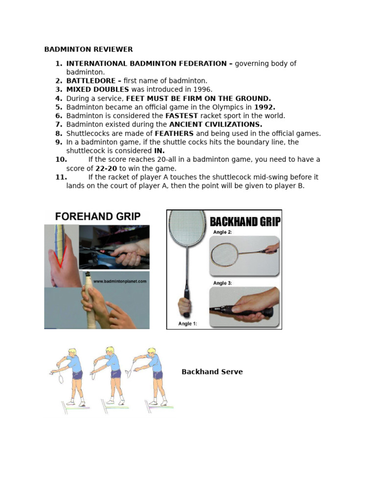 Badminton Rules and History Overview | PDF