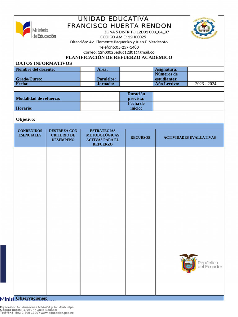 Planificación de Refuerzo 2023-2024 | PDF | Teoría de la educación | Pedagogía