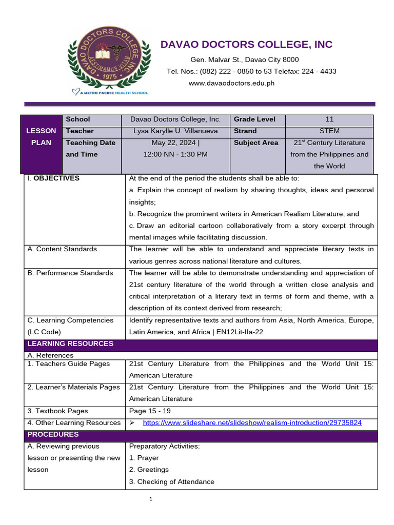 SHS Final Demo Lesson Plan | PDF | Mark Twain | The Adventures Of Tom ...