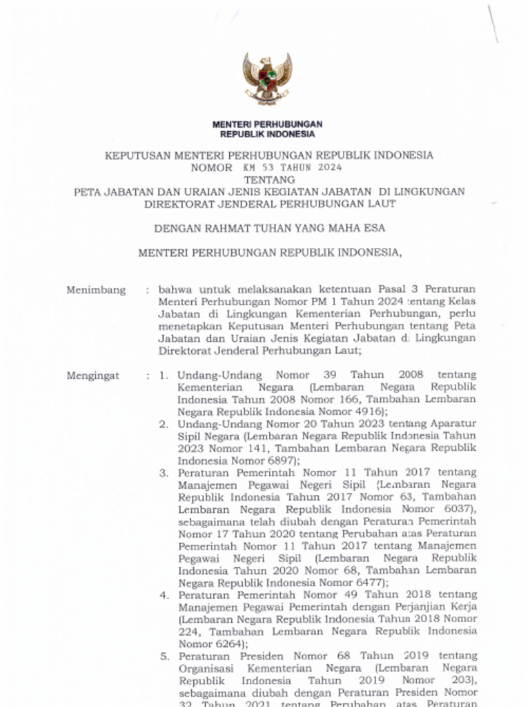 KM 53 Tahun 2024-Peta Jabatandan Urjab Hubla | PDF