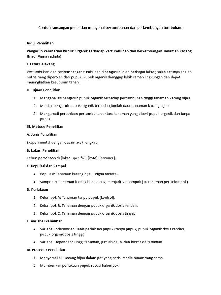 Contoh Rancangan Penelitian Pertumbuhan Dan Perkembangan | PDF