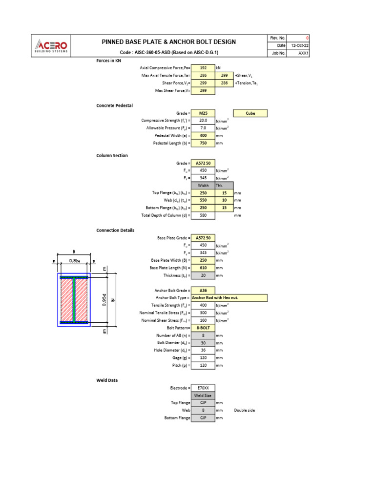 Baseplate Design Sheet | PDF | Screw | Stress (Mechanics)