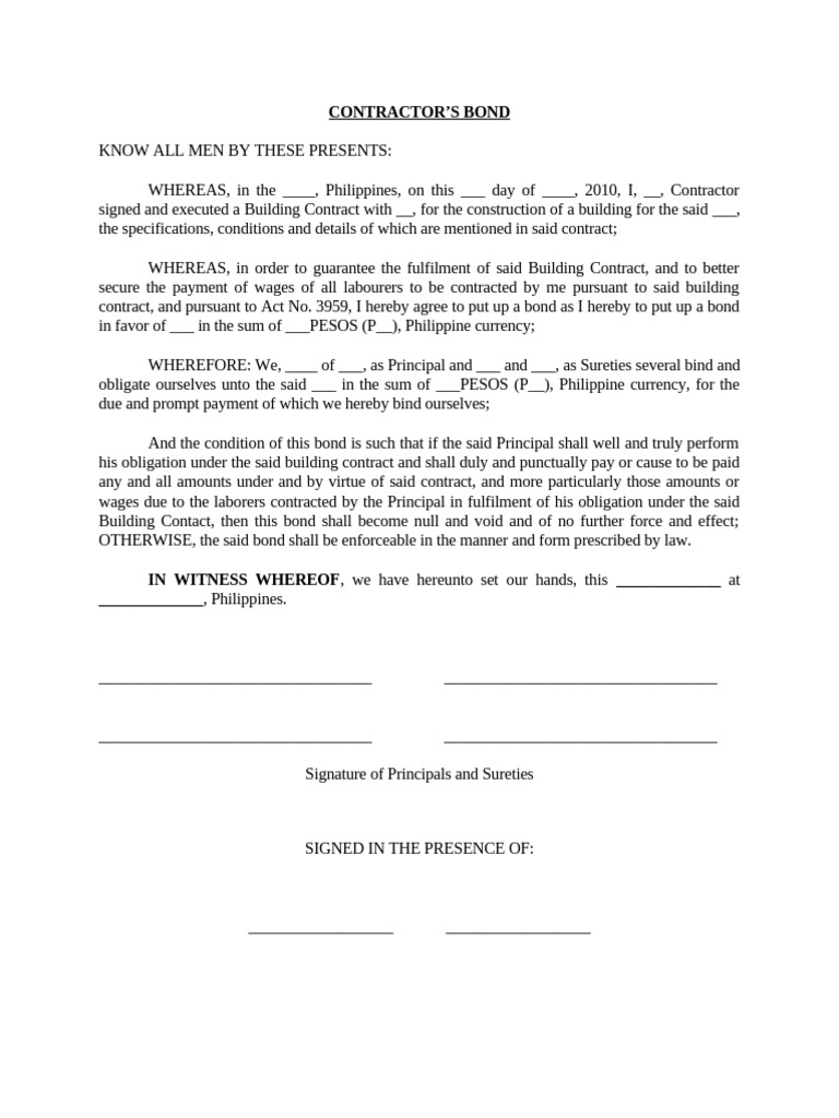 Contractor Bond | PDF | Finance & Money Management