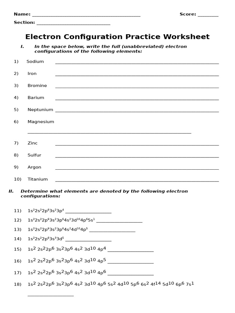 Electronic Configuration Activity | PDF | Chemical Elements | Physical ...