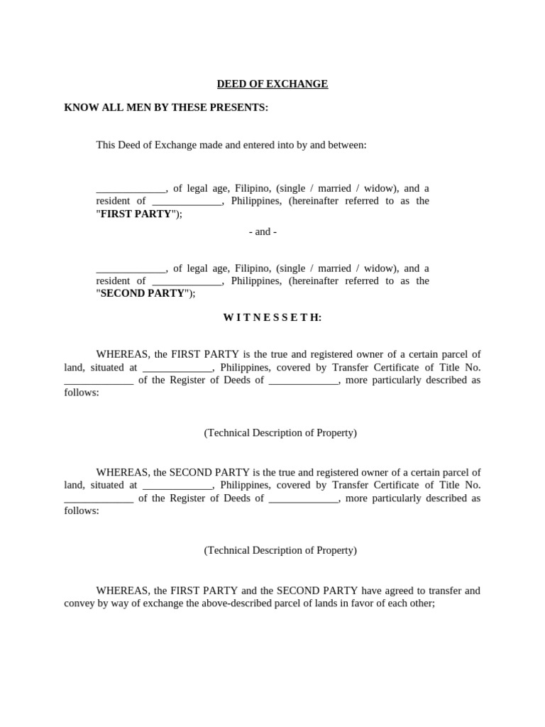 DEED OF EXCHANGE | PDF | Property Law | Common Law