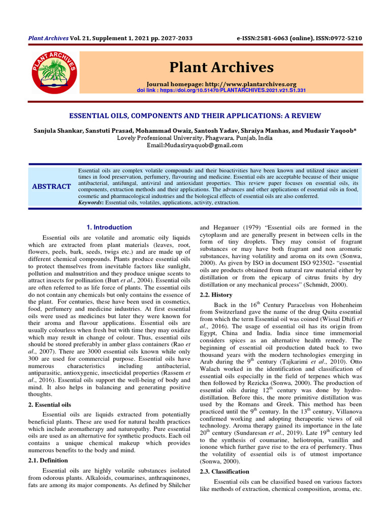 Essential Oils Components and Their Appl | PDF | Essential Oil | Ethanol