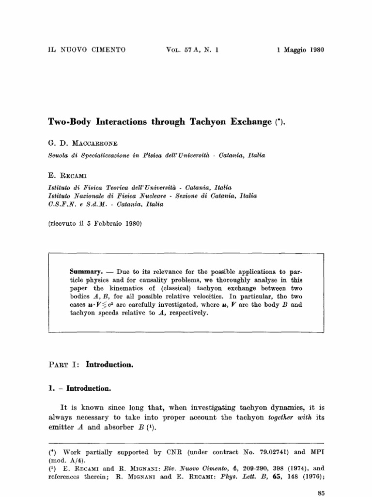 G.D. Maccaronne and E. Recami - Two-Body Interactions Through Tachyon ...