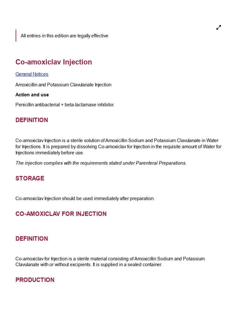 Co-Amoxiclav Injection - British Pharmacopoeia 2024 | PDF ...