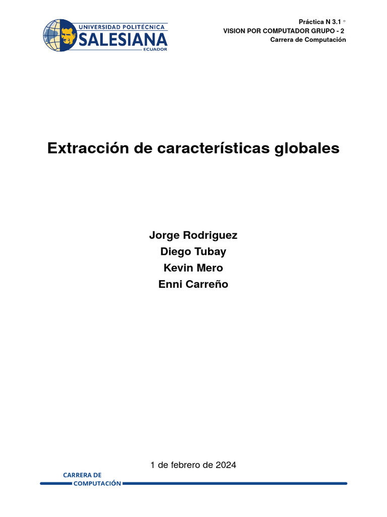 Práctica Laboratorio UPS Computación Extraccio N de Caracteri Sticas Globales | PDF | Visión por ...