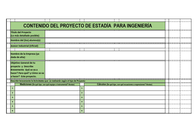 Contenido Del Proyecto de Estadía para Ingeniería: Mediciones Cálculos ...