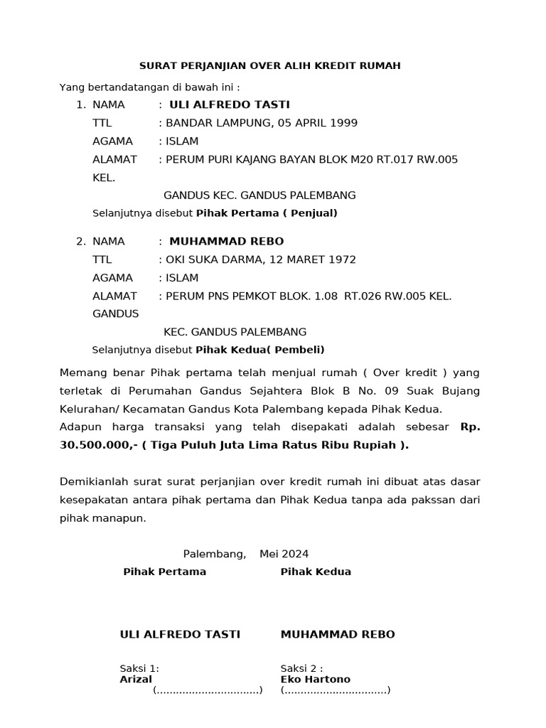 Contoh_SURAT_PERJANJIAN_OVER_ALIH_KREDIT | PDF