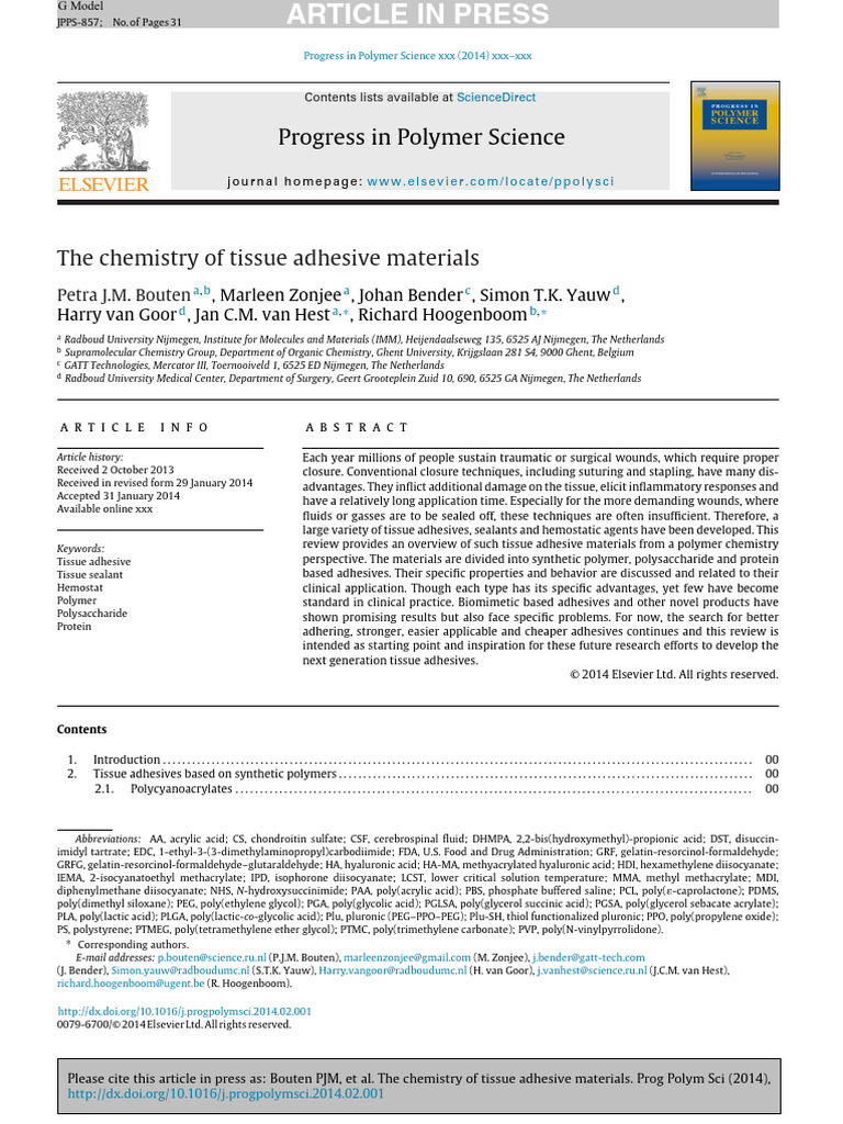 The Chemistry of Tissue Adhesive Materia | PDF | Surgical Suture | Polymers