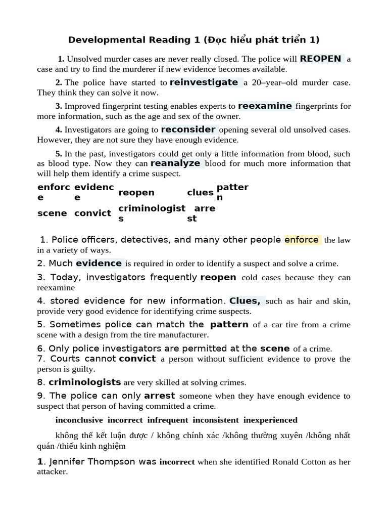 2024.03 - Developmental Reading 1 (Đọc hiểu phát triển 1) | PDF | Adolescence | Plastic Surgery